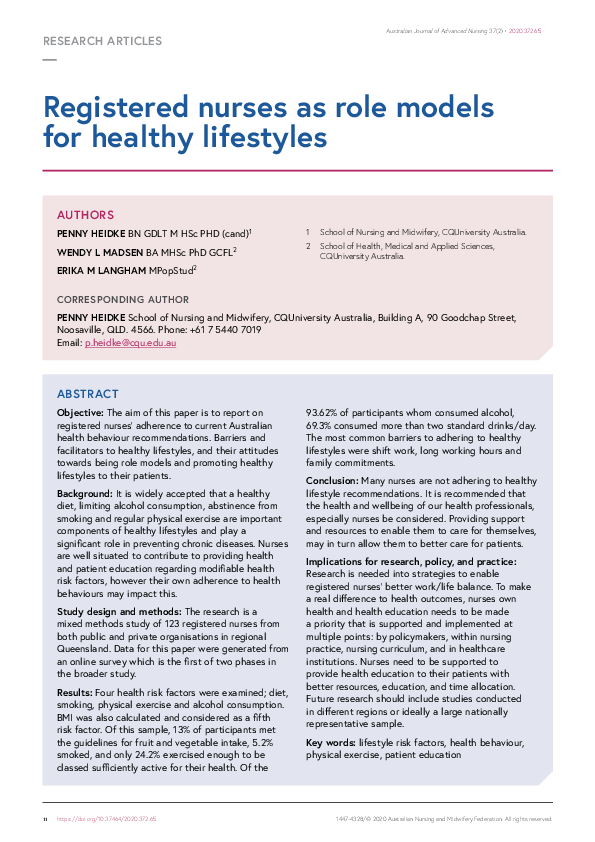 (PDF) Registered nurses as role models for healthy lifestyles