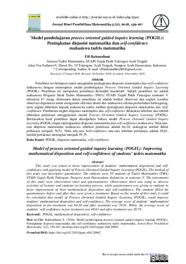 (PDF) Model pembelajaran process oriented guided inquiry learning (POGIL): Peningkatan disposisi ...