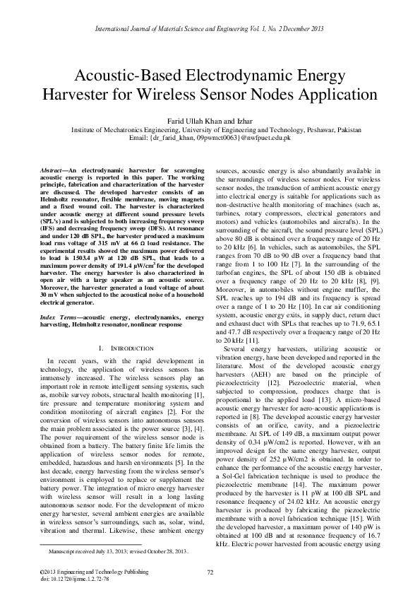 (PDF) Acoustic-Based Electrodynamic Energy Harvester for Wireless Sensor Nodes Application