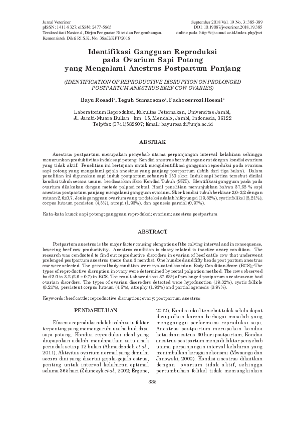 (PDF) Identifikasi Gangguan Reproduksi pada Ovarium Sapi Potong yang ...