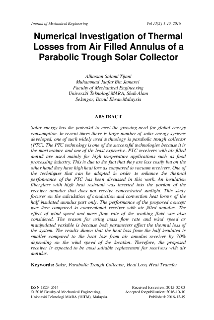 (PDF) Numerical investigation of thermal losses from air filled annulus of a parabolic trough ...
