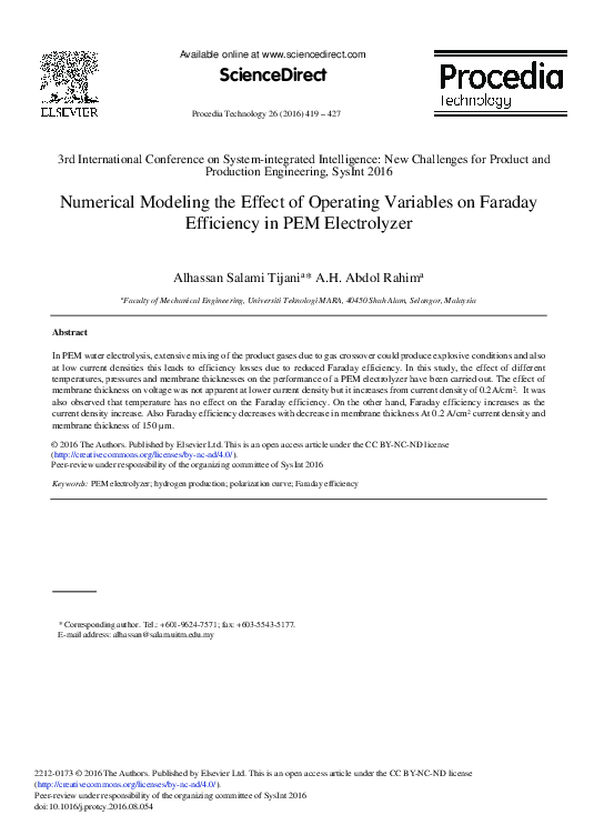 Pdf Numerical Modeling The Effect Of Operating Variables On Faraday