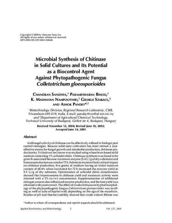 (PDF) Microbial Synthesis of Chitinase in Solid Cultures and Its Potential as a Biocontrol Agent ...