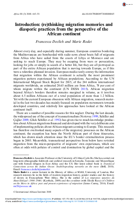 (PDF) Introduction: (re)thinking migration memories and diasporic ...