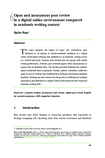 (PDF) Open and anonymous peer review in a digital online environment ...