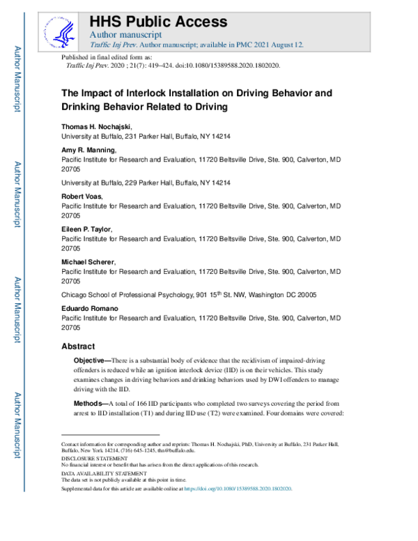 (PDF) The impact of interlock installation on driving behavior and ...