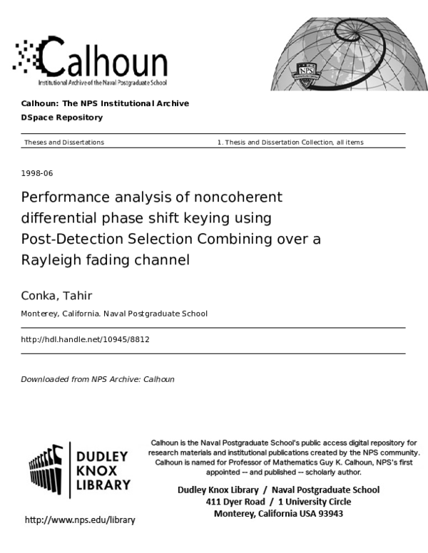 Pdf Performance Analysis Of Noncoherent Differential Phase Shift Keying Using Post Detection