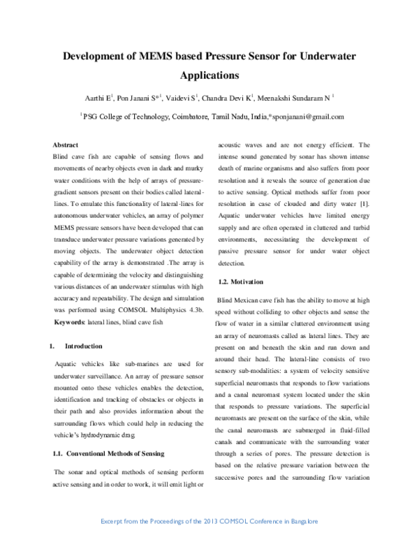 (PDF) Development of MEMS based Pressure Sensor for Underwater Applications - COMSOL National ...