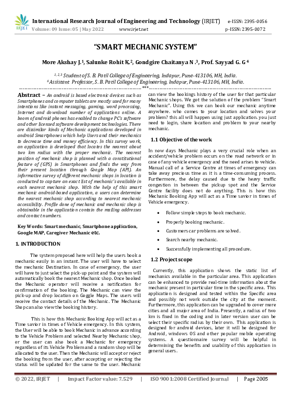 (PDF) "SMART MECHANIC SYSTEM"