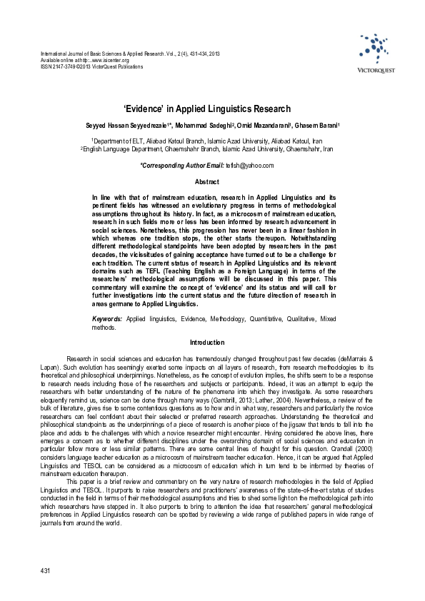 (PDF) Evidence' in Applied Linguistics Research
