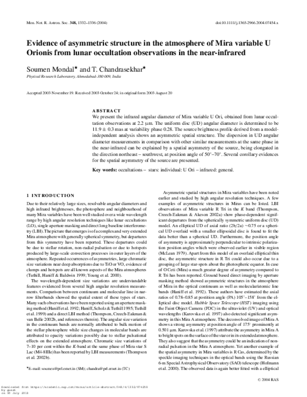 (PDF) Evidence of asymmetric structure in the atmosphere of Mira ...