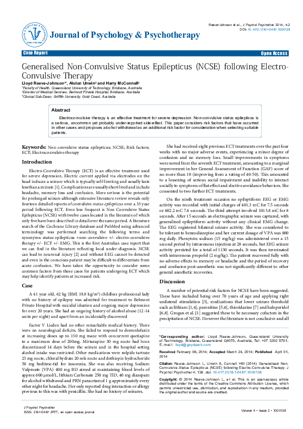 (PDF) Generalised Non-Convulsive Status Epilepticus (NCSE) following ...
