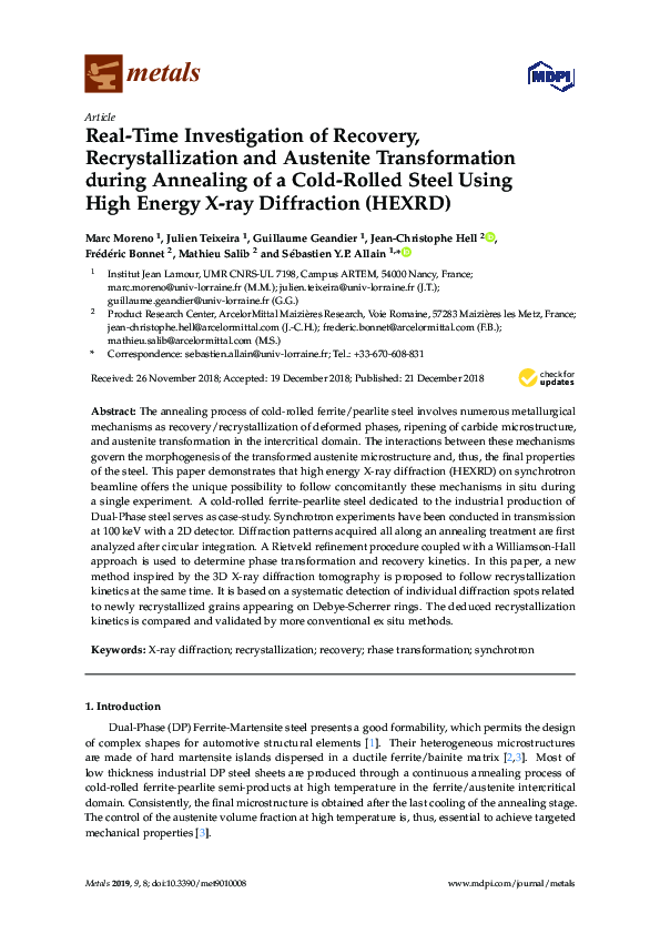 Pdf Real Time Investigation Of Recovery Recrystallization And Austenite Transformation During