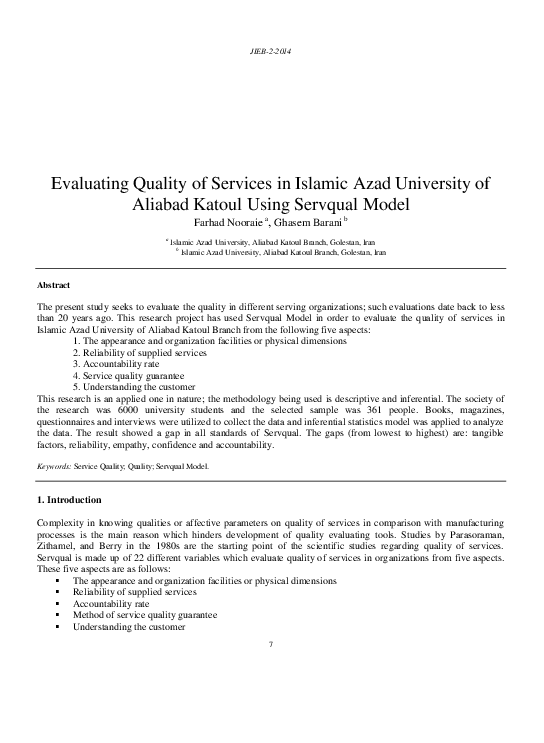 (PDF) Evaluating Quality of Services in Islamic Azad University of ...