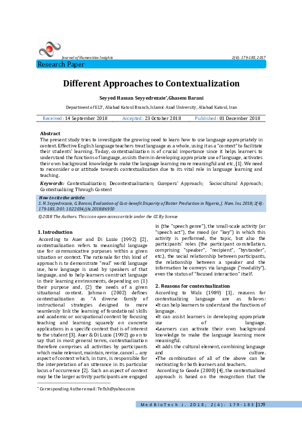 (PDF) Different Approaches to Contextualization