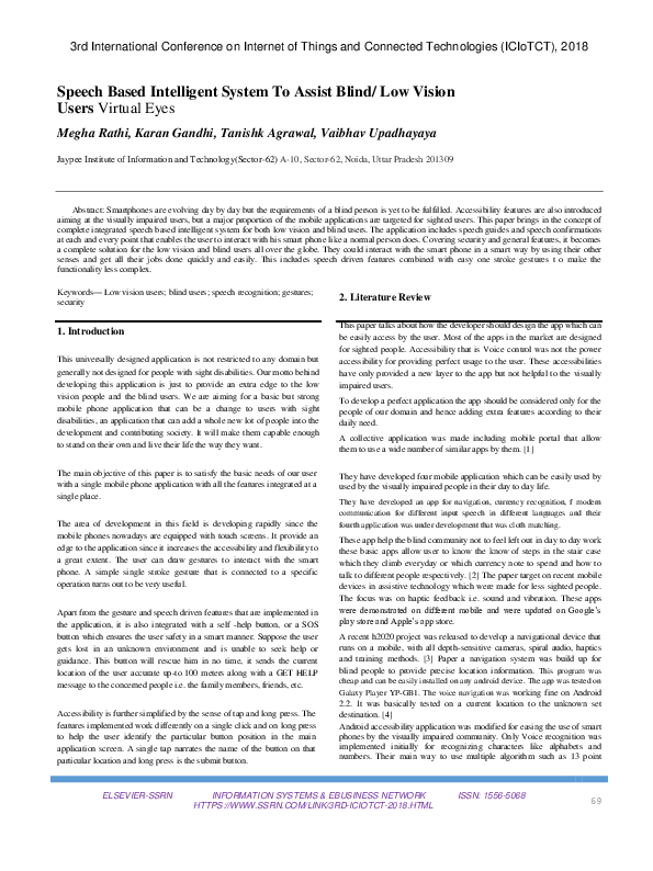 (PDF) Speech Based Intelligent System to Assist Blind/Low Vision Users ...