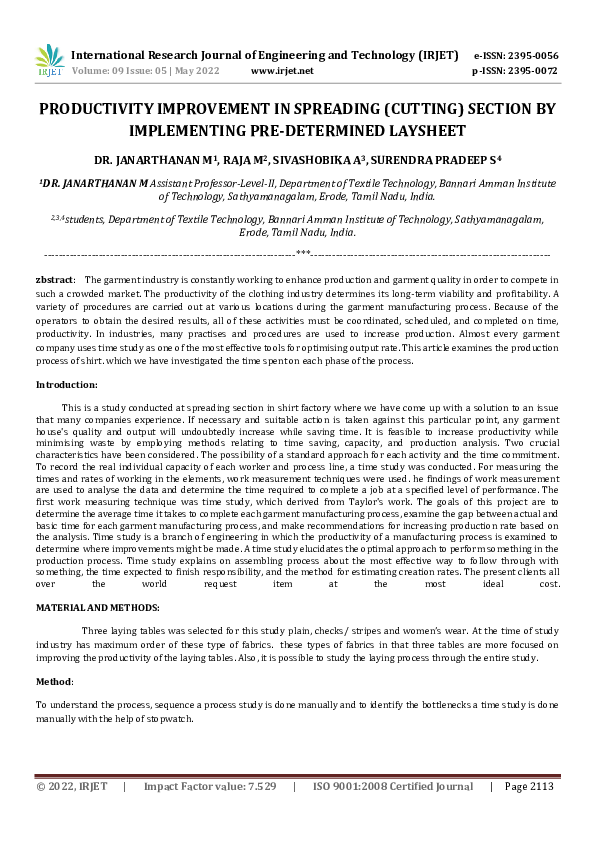 (PDF) PRODUCTIVITY IMPROVEMENT IN SPREADING (CUTTING) SECTION BY ...