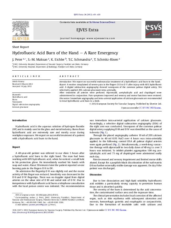 (PDF) Hydrofluoric Acid Burn of the Hand – A Rare Emergency | Thomas ...