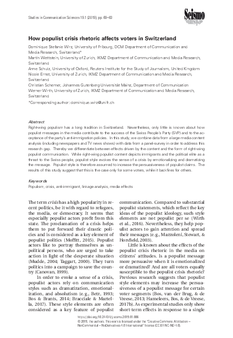 (PDF) How populist crisis rhetoric affects voters in Switzerland