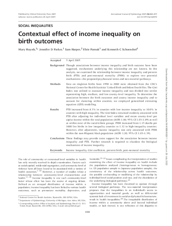 (PDF) Contextual effect of income inequality on birth outcomes