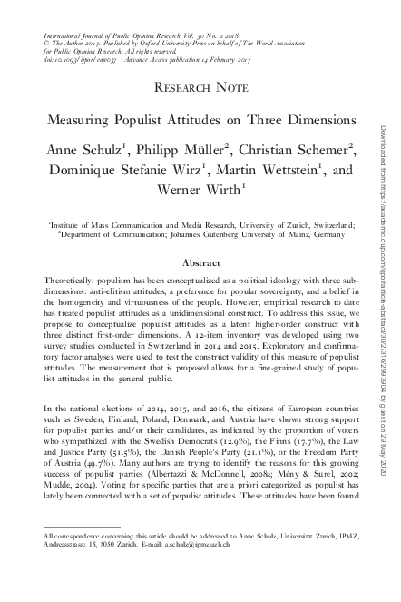 (PDF) Measuring Populist Attitudes on Three Dimensions | Martin ...