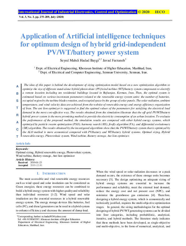 (PDF) Application of Artificial intelligence techniques for optimum design of hybrid grid ...