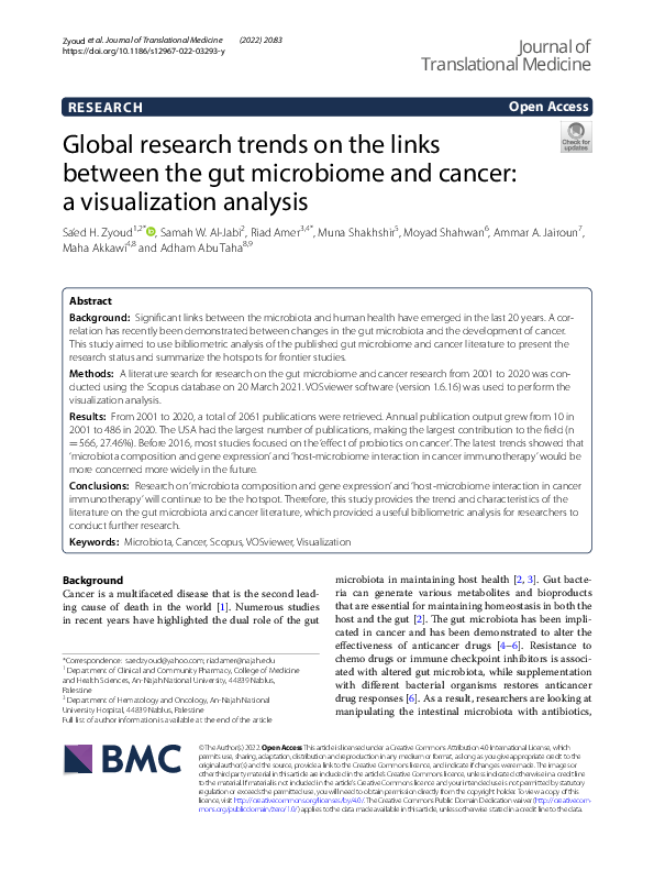 (PDF) Global research trends on the links between the gut microbiome and cancer: a visualization ...