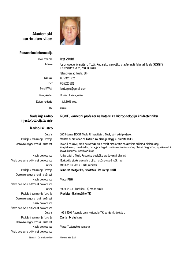 (PDF) Strana 1-Curriculum vitae Akademski curriculum vitae Personalne ...