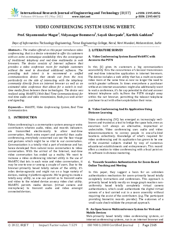 (PDF) VIDEO CONFERENCING SYSTEM USING WEBRTC