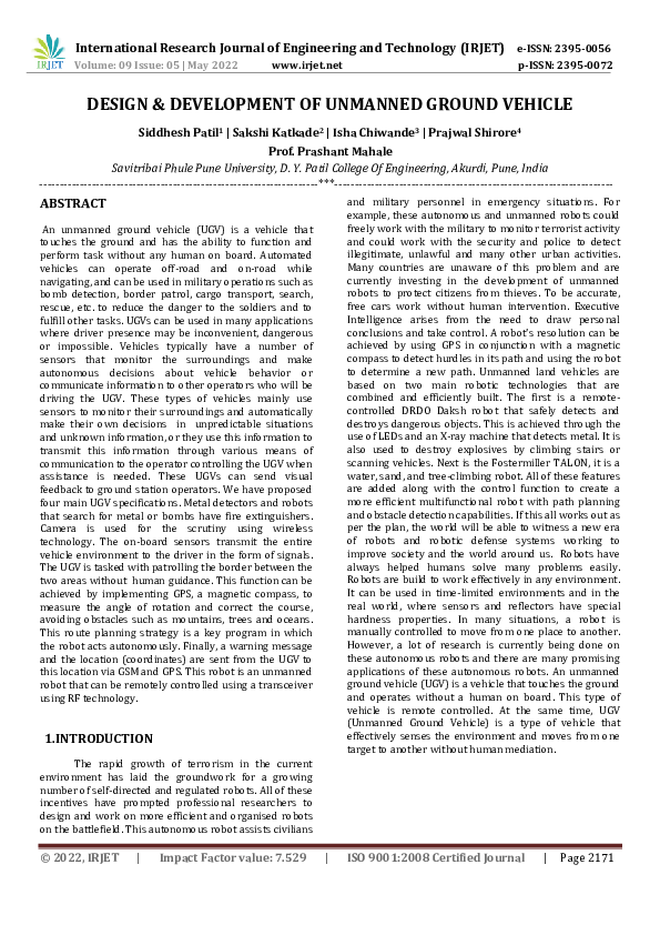 (PDF) DESIGN & DEVELOPMENT OF UNMANNED GROUND VEHICLE