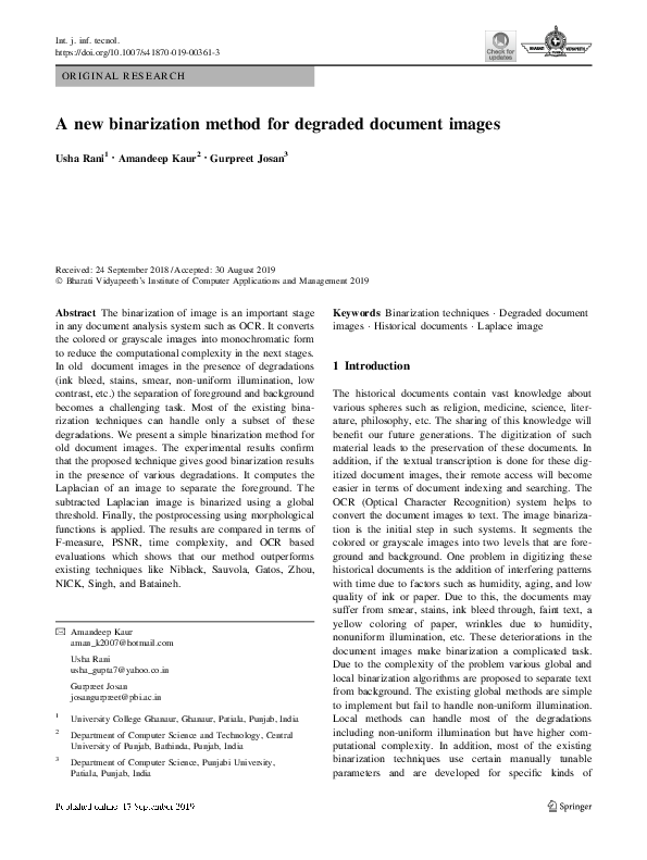 (PDF) A new binarization method for degraded document images
