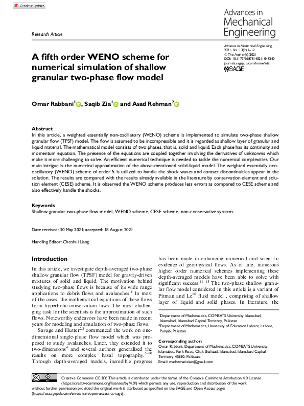 (PDF) A fifth order WENO scheme for numerical simulation of shallow ...