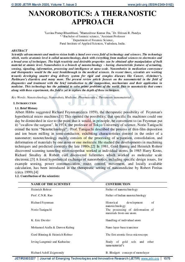 (PDF) Nanorobotics: A Theranostic Approach
