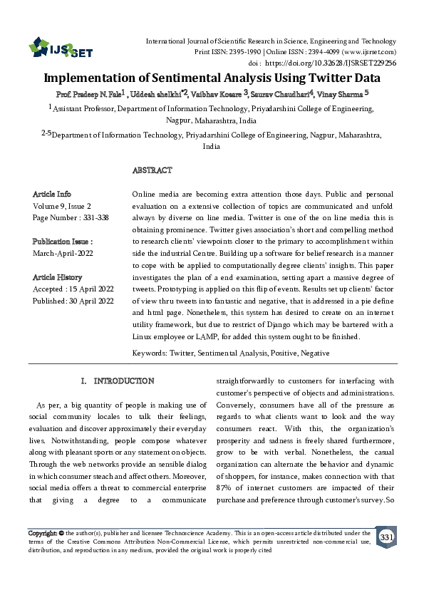 Pdf Implementation Of Sentimental Analysis Using Twitter Data
