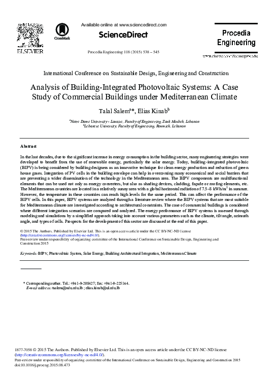 (PDF) Analysis of Building-integrated Photovoltaic Systems: A Case Study of Commercial Buildings ...