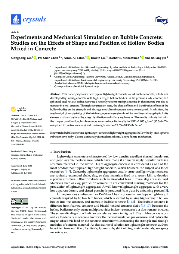 (PDF) Experiments and Mechanical Simulation on Bubble Concrete: Studies ...