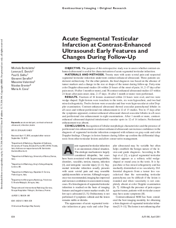 Pdf Acute Segmental Testicular Infarction At Contrast Enhanced