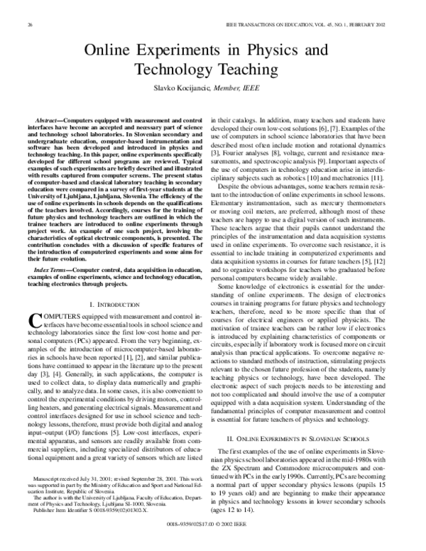 (PDF) Online experiments in physics and technology teaching