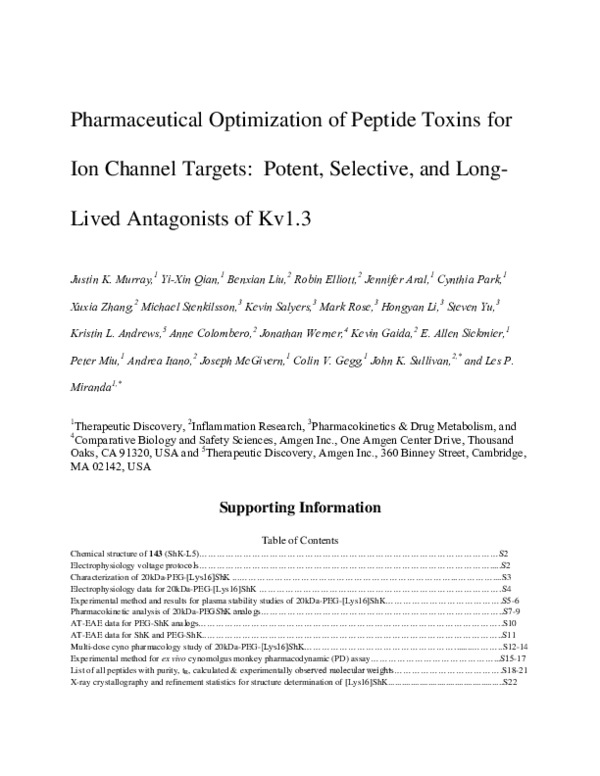 (PDF) Pharmaceutical Optimization of Peptide Toxins for Ion Channel Targets: Potent, Selective ...