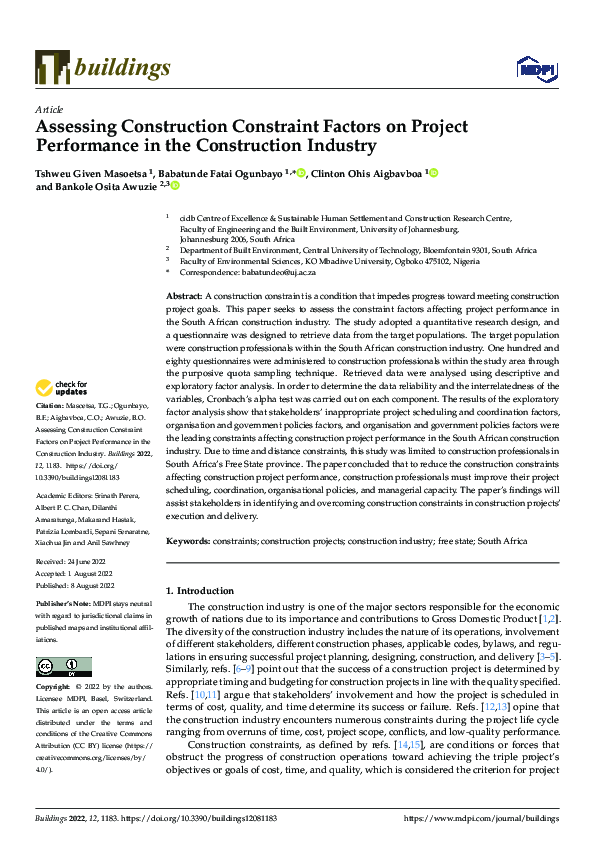 (PDF) Assessing Construction Constraint Factors on Project Performance in the Construction Industry