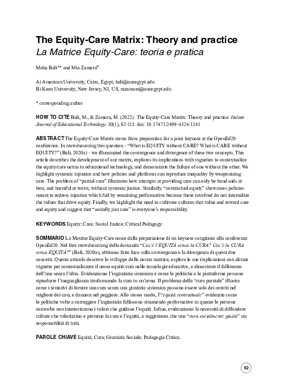 (PDF) The Equity-Care Matrix: Theory and practice