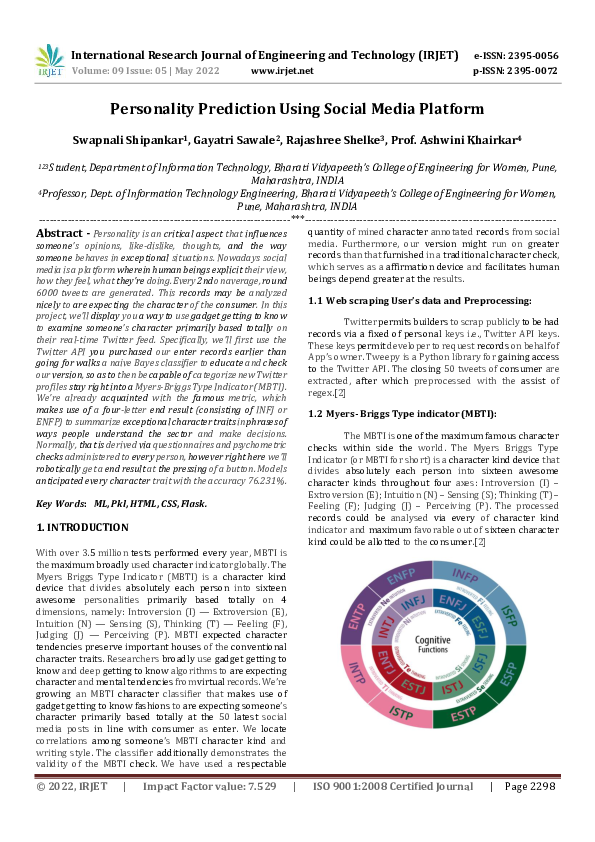 (PDF) Personality Prediction Using Social Media Platform
