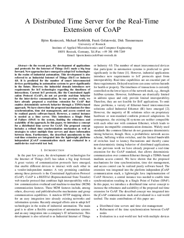 (PDF) A Distributed Time Server for the Real-Time Extension of CoAP