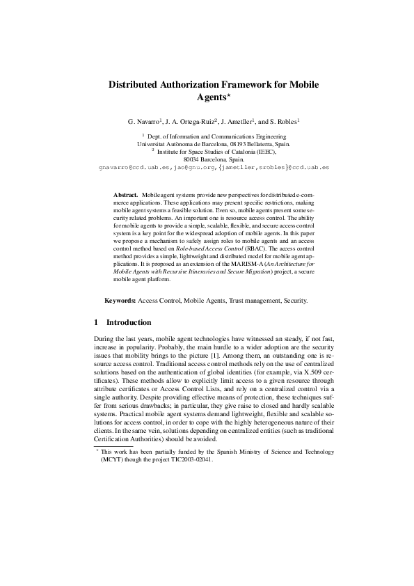 (PDF) Distributed Authorization Framework for Mobile Agents