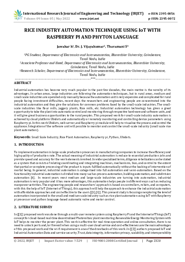 (PDF) RICE INDUSTRY AUTOMATION TECHNIQUE USING IoT WITH RASPBERRY PI ...