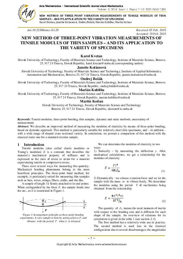 (PDF) New Method of Three-Point Vibration Measurements of Tensile Modulus of Thin Samples – and ...