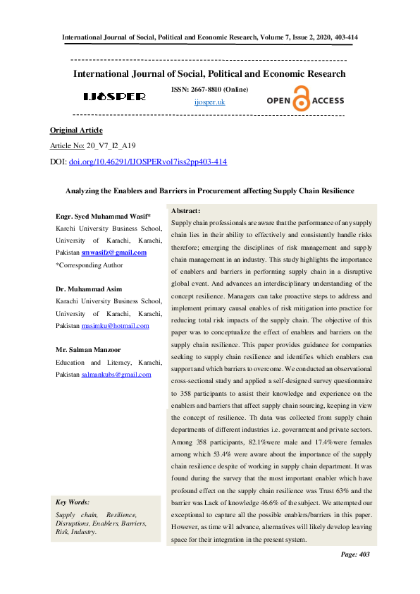 Pdf Analyzing The Enablers And Barriers In Procurement Affecting