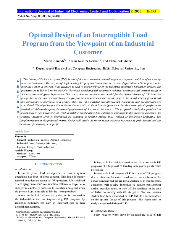(PDF) Optimal Design of an Interruptible Load Program from the ...