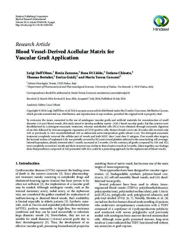 (PDF) Blood Vessel-Derived Acellular Matrix for Vascular Graft Application