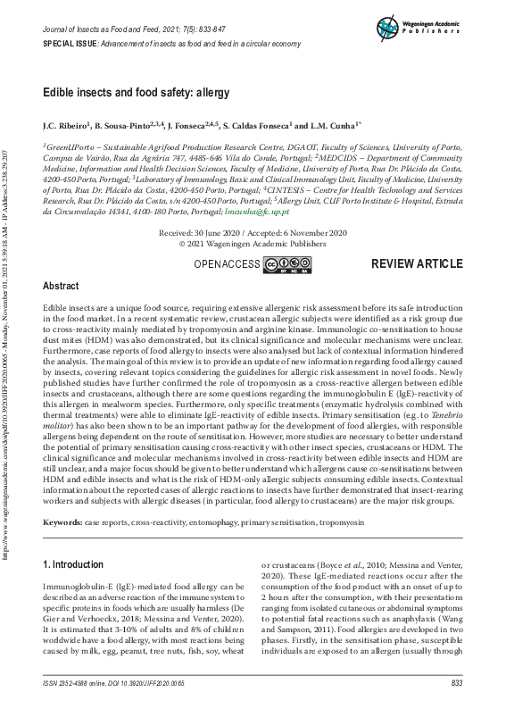 (PDF) Edible insects and food safety: allergy